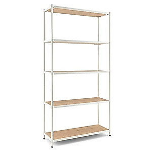Giantex 5-Tier Industrial Bookshelf White - 61" Tall Open Display Shelving Rack with Anti-toppling Device, Adjustable Feet, Freestanding Storage Shelf for Living Room, Kitchen, Office, Bedroom