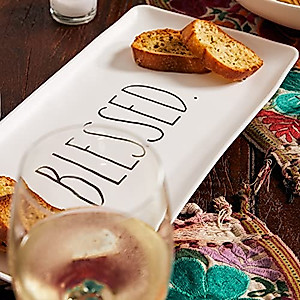 Rae Dunn Melamine Serving Platter- Durable Dishwasher Safe White Rectangular Dessert Plate/Salad Plates (14.25") - Serving Trays for Parties, Sushi, Serving Plates, Blessed