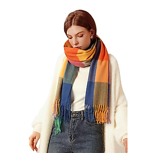 PCIQUTE Tartan Plaid Scarves for Women Winter,Long Scarves for Women with Fringe,Super Soft Scarf for Women Winter（Plaid, turmeric green）