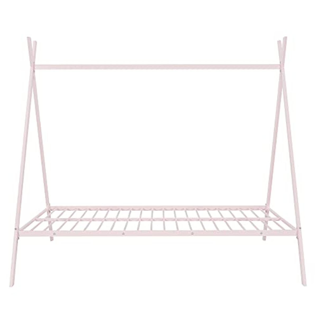 TARTOP Full Size House Bed Metal Tent Bed Frame, Floor Play House Bed Frame with Slat, Platform Bed for Kids Girls Boys, Teens No Box Spring Needed,Pink