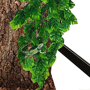 Hamiledyi Fake Plant Reptile Tank Hanging Plants with Suction Cup 3pcs Leaves Vines for Reptile Tank Bearded Dragons,Lizards,Geckos,Snake and Hermit Crab Tank Habitat Decorations 30 Inches Green