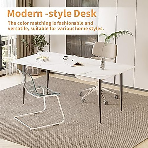 Marble Dining Table, Rectangular 55" Marble Kitchen Table for 4, Sintered Stone Dining Table for Dining Room, Kitchen, Marble Top Dining Table Scratch-Resistant, Heat-Resistant, Easy to Clean (White)