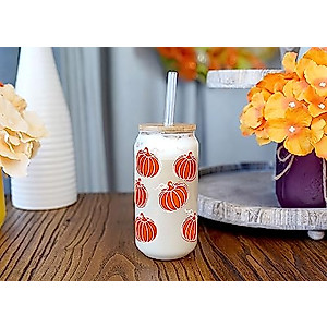 ANOTION Fall Coffee Cups - Fall Decor Pumpkin Mug Fall Coffee Mug Iced Coffee Cups Unique Autumn Decor Pumpkin Decorations Thanksgiving Tumbler Fall Wedding Tumbler Can Shaped Fall Cups - 18oz