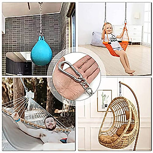 Rovepic Chair Chain Kit with Carabiners Adjustable Heavy Duty Hanging Hook Stainless Steel Hanging Accessories 360° Swivel for Indoor Outdoor Playground Garden Balcony Hammock Punching Bags Swing