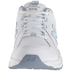 New Balance Women's 608 V5 Casual Comfort Cross Trainer, White/Light Blue, 10 Wide