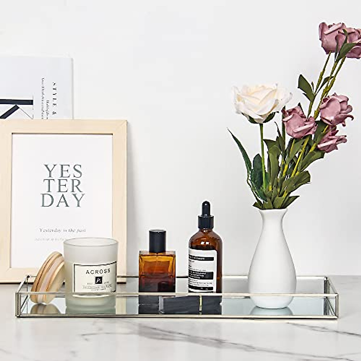 Affogato Sink Vanity Tray Mirror Bathroom Storage Tray, Bathtub Tray, Perfume Bottle Trays, Toothbrush Makeup Cosmetic Holder for Bathroom Vanity Countertops, Closets, Dressers (1Pc, Silver)