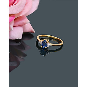 Shweta Creations Certified 14K Yellow Gold 0.6 Carat Sapphire Gemstone 0.8 carat Natural Diamond (G-H Color, SI1-SI2 Clarity) Rings for Women (Size : 6.5)