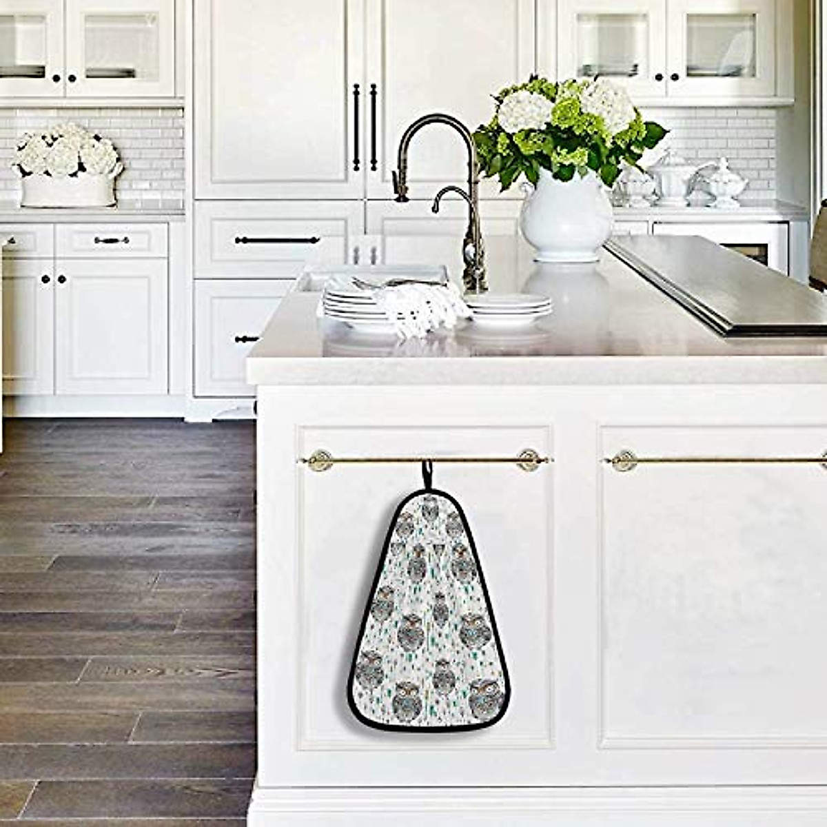 visesunny Owl Hand Towel for Kitchen Bathroom Decor Soft Absorbent Cotton Dish Towel with Hanging Loop Botton Cleaning and Drying Washcloth