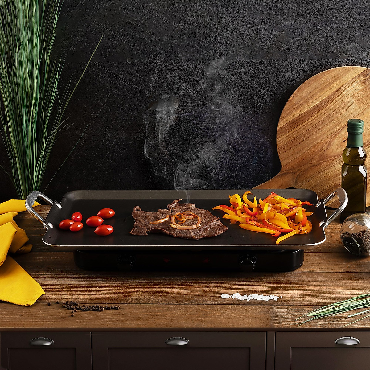 Vasconia Durable Double Burner Griddle - Nonstick Griddle for Frying, Grilling - Home and Commercial Kitchen Cookware, Oven Safe & Dishwasher Safe - 20″ x 11″ Pure Aluminum Griddle Pan for Stove Top