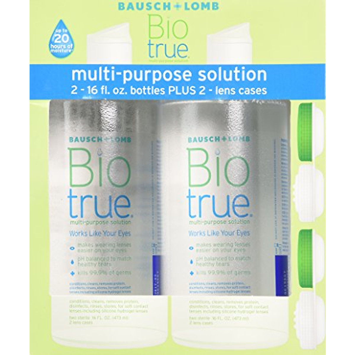 Bausch & Lomb Biotrue Multi-Purpose Solution - 2/16 oz Bottles Plus 2 Lens Cases