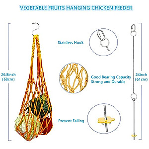 Longer Chain Chicken Toys for Coop Accessories 7PCS, Chicken Swing Ladder Perch roosts, Chicken Xylophone Mirror with Bells Vegetable Fruits Hanging Chicken Feeder for hens Bird Parrot