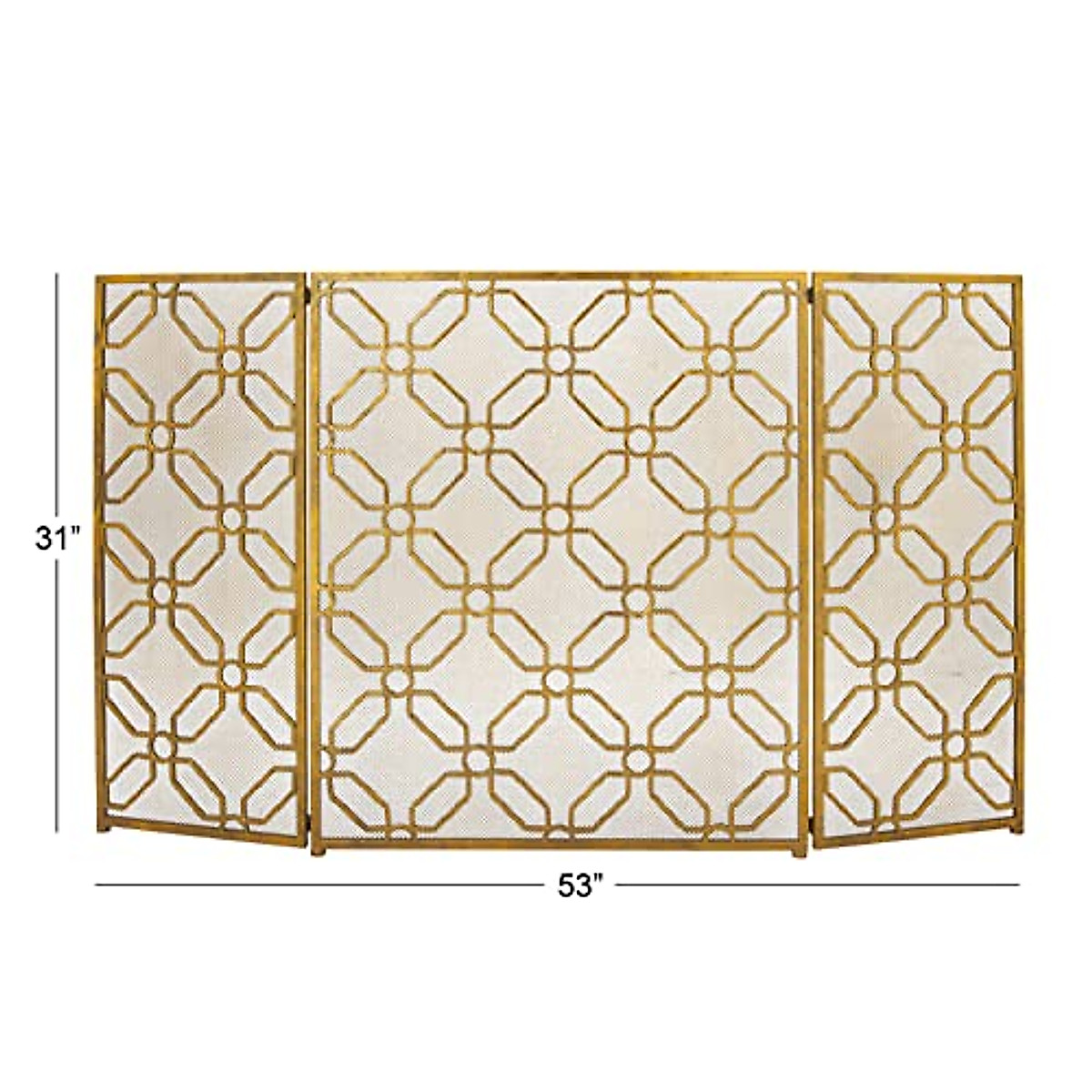 Deco 79 Metal Geometric Foldable Mesh Netting 3 Panel Fireplace Screen, 53" x 1" x 31", Gold