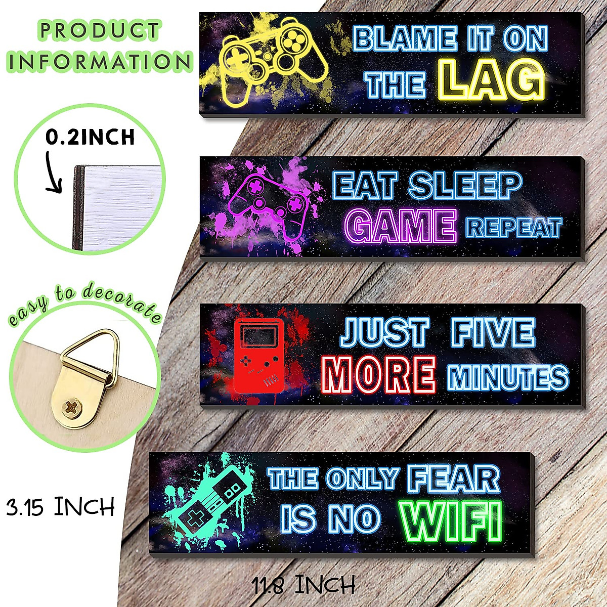 SHLINCO Neon Gaming Wall ArtDecor Set of 4 - Game Themed Art Print Room Wall Decoration, Gamer Room Decor for Kids, Boys, Neon Gaming Wall Decor for Playroom and Game Room