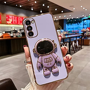 AIGOMARA 6D Plating Astronaut Hidden Stand Case Cover for Samsung Galaxy S23 Plus 5G Women Astronaut Folding Bracket Kickstand iPhone Case with Camera Protector Soft TPU Shockproof Bumper - Purple