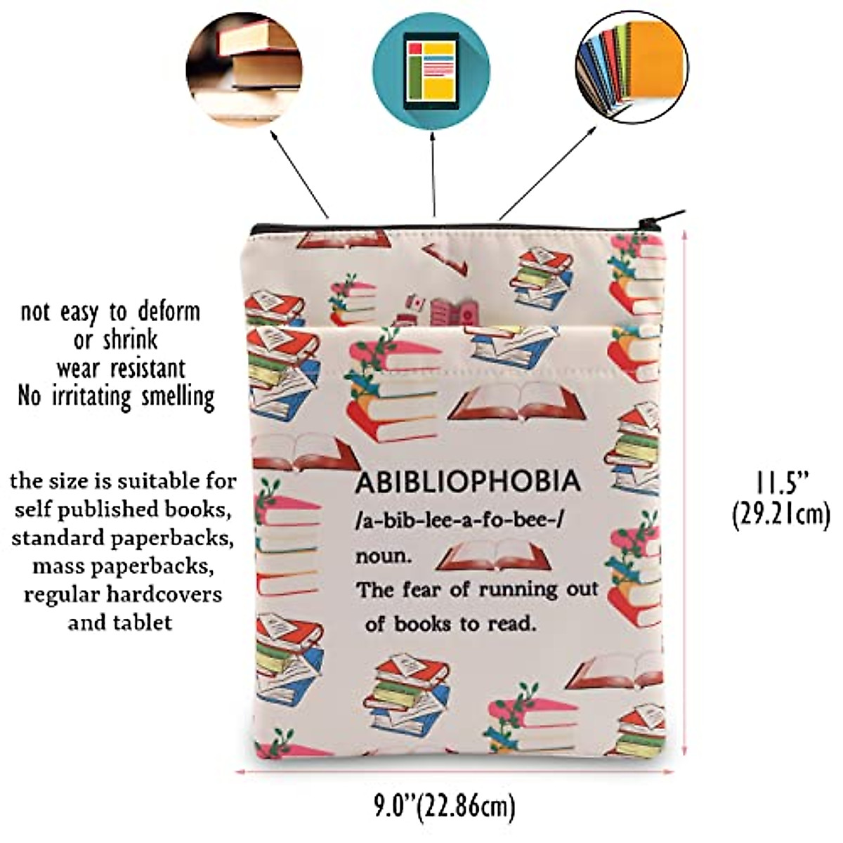 Book Nerd Book Sleeve Reading Book Protector Book Lover Gift Abibliophobia Book Cover Bookworm Gift Book Club Gift