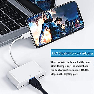 Lightning to Ethernet Adapter, [Apple MFi Certified] 3 in 1 Network Adapter Compatible with Mobile Phone Pad to USB Camera Adapter/SD Card Reader/USB OTG Adapter High-Speed(White)