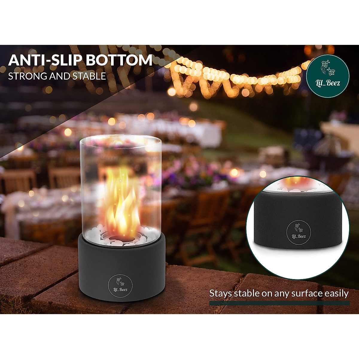 LIL_BEEZ Tabletop Fire Pit - Stainless Steel Portable Fire Pit - Crack-Resistant Small Indoor Table Firepit - Mini Fireplace with Borosilicate Glass