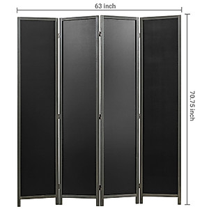 MyGift Dark Brown Wood Folding Room Divider with Chalkboard Panels, 4 Panel Privacy Screen