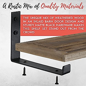 Autumn Alley Rustic Farmhouse Bathroom Shelves Wall Mounted – Industrial Floating Shelves for Bathroom with Towel Bar – Stunning Inlaid Wood Design, Above Toilet Shelves Rustic Towel Rack