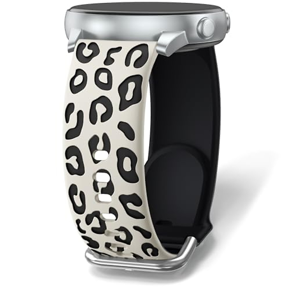 Upgraded Two-Tone Leopard Engraved Bands Compatible with Samsung Galaxy Watch 6/5/Watch 4 40mm 44mm for Women, Samsung Galaxy Watch 5 Pro 45mm/Galaxy Active 2/Galaxy Watch 3, 20mm Soft Silicone