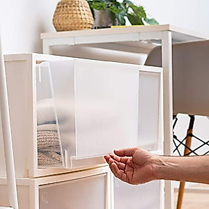 IRIS USA 42 Qt. Plastic Drawer Storage Organizer Stacking Drawers, 4-Pack, Stackable Unit with Sliding Drawer for Clothes Bedroom Kitchen Under Sink Pantry Craft Room Bathroom Dorm Office, White