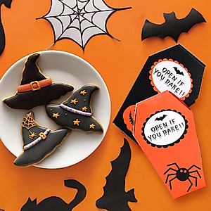 JarThenaAMCS 48Pcs Halloween Candy Coffin Paper Box Pumpkin Spider Treat Box Orange Black Gift Box for Trick or Treat Halloween Party Favor Supplies