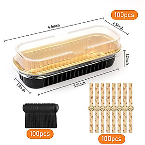 Mini Cake Pans with Lids,6.8 Oz Mini Loaf Pans with Lids Aluminum Foil Mini Loaf Baking Pans 100pcs Disposable Bread Pan Aluminum Foil Long Baking Cupcake Liners for Cake Bakery Wedding Birthday Party