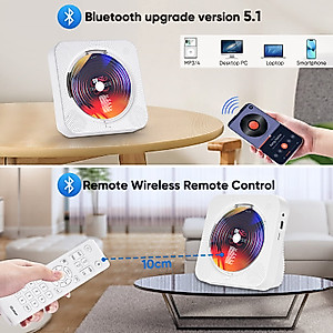 AONCO Portable Desktop CD Player with Speakers, Home Bluetooth CD Player, Remote Control, LED Displays, Support CD/Bluetooth 5.1/FM/U Disk/AUX/Sleep Timer/Repeat