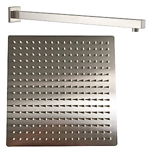 BESy 12 Inch Rain Shower Head, 12" Square Rainfall & High Pressure Stainless Steel Bath Showerhead, 20 Inches Straight Extended Shower Arm With Flange, Rain Shower Head Extension Arm Brushed NIckel