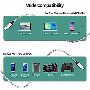 DteeDck USB C to Micro USB Cable 3.3ft, Micro USB to USB Type C Adapter Cable Braided Male to Male Adapter USB-C USBC to Micro USB Cord 1M for Charging Data Transmission