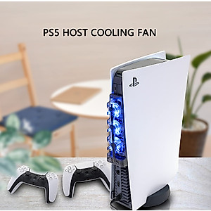 PS5 Cooling Fans, PS5 Cooling Fan Horizontal Compatible with PlayStation 5 Disc & Digital Edition Console, Include Fan Light, Fan Switch and USB Output Port (NOT for PS5 Slim)