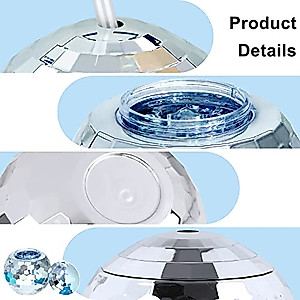 Breroa 8 Pieces 70s Disco Flash Ball Drinks Cups with Lid and Straw 20 Ounce Disco Party Cups 1970s Mirror Disco Cocktail Cups Sparkly Glitter Disco Bar Party Supplies, Silver