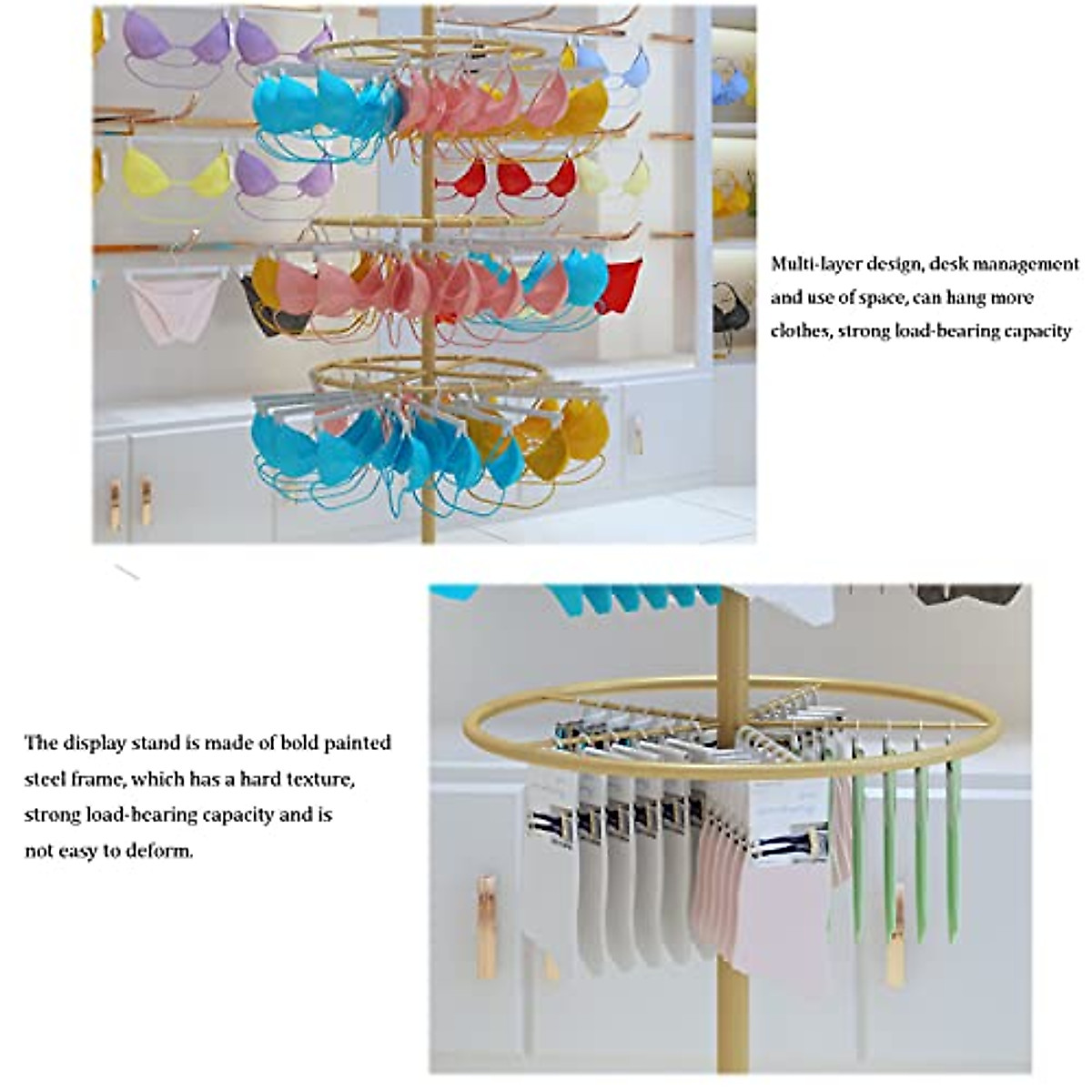 Clothing Store Underwear Metal Rotating Display Rack , Floor-standing Bra Shorts and Socks Storage Rack 3-layer Round Nakajima Rack, Keyring Hats Toys Show Rack,used In Retail Stores/boutiques