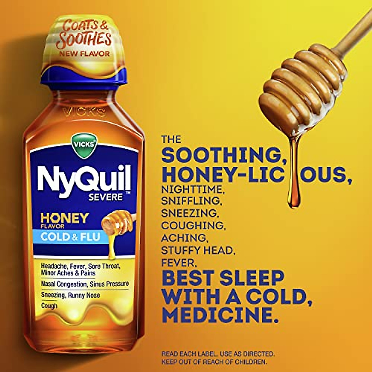 Vicks DayQuil & NyQuil Severe Honey Combo Pack, Cold & Flu Medicine, Max Strength Relief for Fever, Sore Throat, Sinus Pressure, Stuffy Nose, Honey Flavor, 2 x 12 oz Bottles, 1 NyQuil, 1 DayQuil