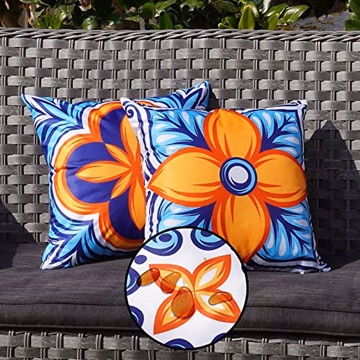 ONWAY Outdoor Pillow Covers Waterproof 16x16 Set of 4 Floral Boho Decorative Throw Cushion Cover Farmhouse Pillows for Bench Couch Patio Furniture