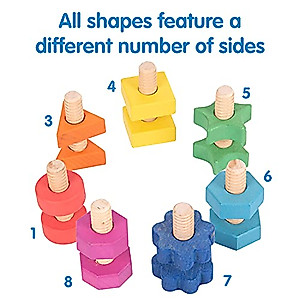 TickiT-74001 Rainbow Wooden Nuts & Bolts - Set of 14 - 7 Nuts and 7 Bolts in Matching Shapes & Colors - For Ages 12m+ - Loose Parts Wooden Toys for Toddlers and Preschoolers