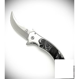 S.S. Fixed Knives 8 inches Black Marble Trailing Point Curved Pocket Stainless Steel Fixed Blade Knife Knives + Free eBook by Survival Steel