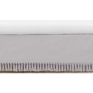 Sweet Jojo Designs Grey Boho Bohemian Girl or Boy Baby Nursery Crib Bed Skirt Dust Ruffle - Solid Color Gray Farmhouse Chic Unisex Minimalist Tassel Fringe Macrame Cotton Gender Neutral
