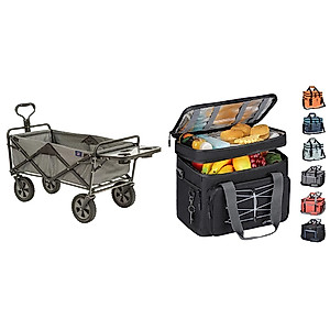 MacSports Collapsible Outdoor Utility Wagon with Folding Table and Drink Holders, Gray & Maelstrom Soft Beach Cooler Bag, Portable Collapsible Soft Sided 30 Cans