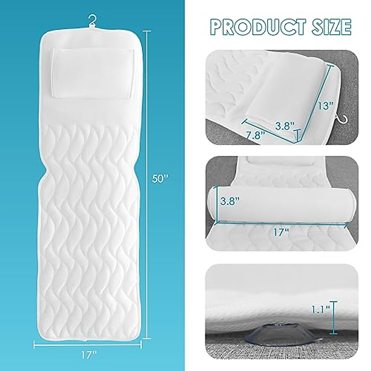 AEROiVi Full Body Bath Pillow with Lumbar Pillow Bathtub Cushion with 14 Suction Cups 3D Air Mesh Fit Any Tub Luxury Bathroom Accessories