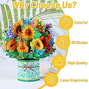 Get Well Soon Pop Up Cards, 3D Paper Flowers Bouquet Greeting Cards Sunflower Birthday Popup Cards Congratulations Gifts for Women Boss Best Friends Mother Parents Birthday Anniversary