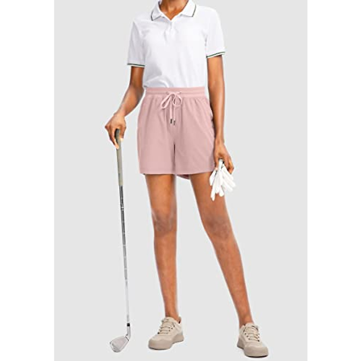 YYV Women's 5" Hiking Golf Shorts Quick Dry Athletic Shorts for Summer Outdoor Casual with Pockets(Pink Medium)