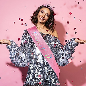 Sweet 16 Birthday Tiara and Sash Kit- Pink "Sweet 16" Birthday Decorations 16th Birthday Party Gifts Birthday Party Supplies for Girls