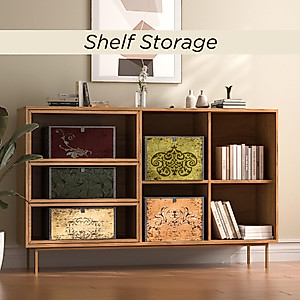 VASICAR 5 Pack Stackable Storage Boxes with Metal Frame & Pull-down Lid, Foldable Storage Cube Bins Shoe Containers Boxes for Bedroom, Pattern