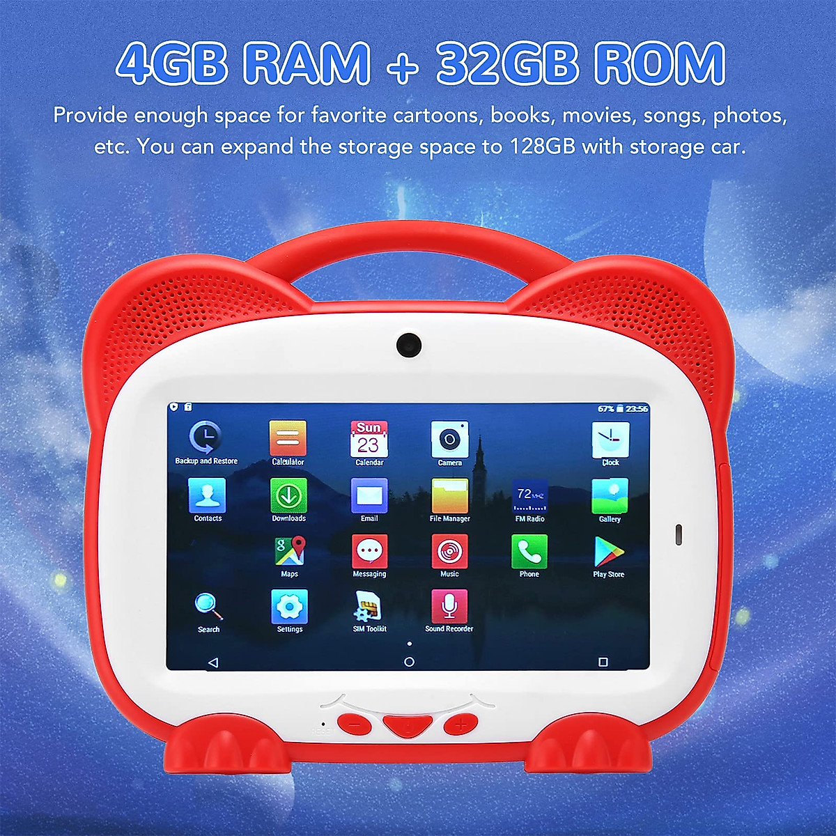 Tablet, Kids Touch Tablet US Plug 100-240V HD 1080P Support WiFi 7 Inch 5500mAh Dual Camera for Android 10.0 for Girls (Red)