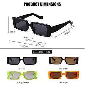 GIFIORE Trendy Rectangle Sunglasses Retro Cool 90s Vintage Fashion Narrow Square Frame UV400 Protection (Black)