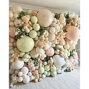 Pastel Green and Yellow Balloon Garland Arch kit - All Double Stuffed Balloons with Blush Pink Cream Grey Balloons for Birthday Baby Shower Bridal Shower Wedding Party