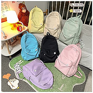 MQUN Kawaii Aesthetic Backpack School Backpack Nylon Waterproof Solid Color Backpack Teen College