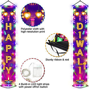 Diwali Door Hanging Banner Lighted Decorations Festival of Light Porch Sign with LED Light Deepavali Celebration Banner Party Indoor Outdoor Wall Decor