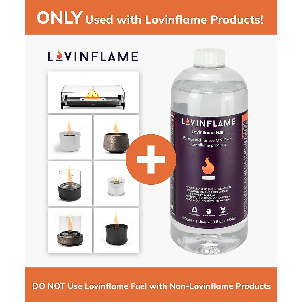 Exclusive Fuel for Lovinflame Fireplaces Fire Pits Firebowls Candles Non-Toxic, Non-Flammable, Water-Soluble, Safe for Transportation & Storage (1 Liter)